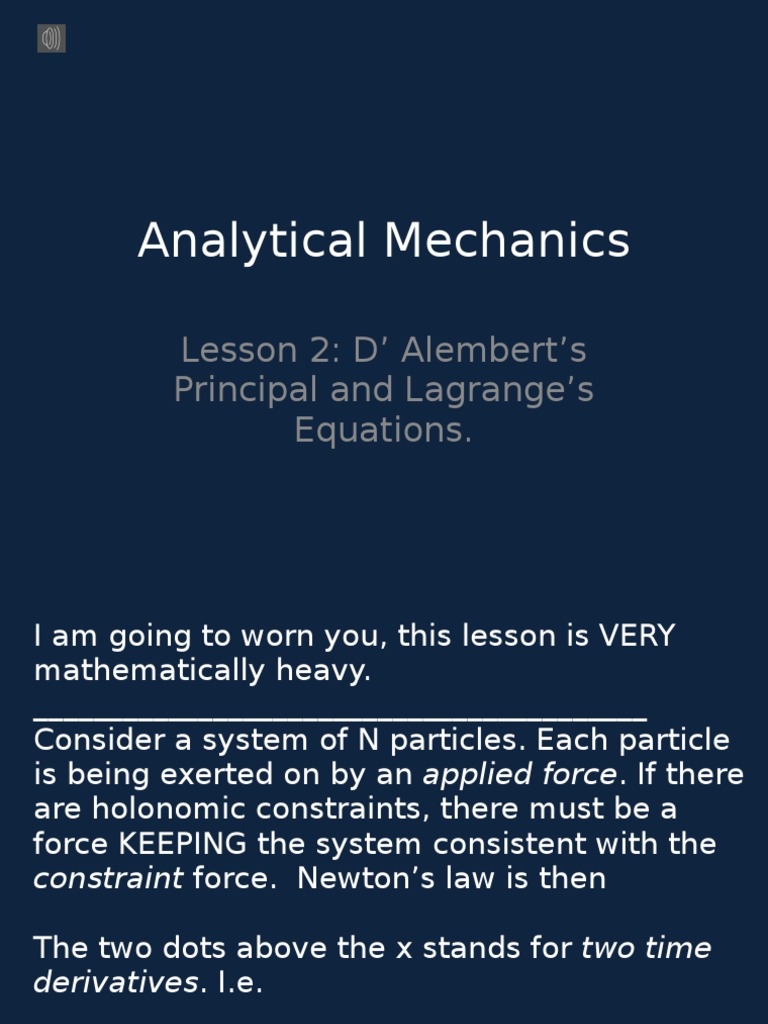 Analytical Mechanics, Lesson 2 | PDF