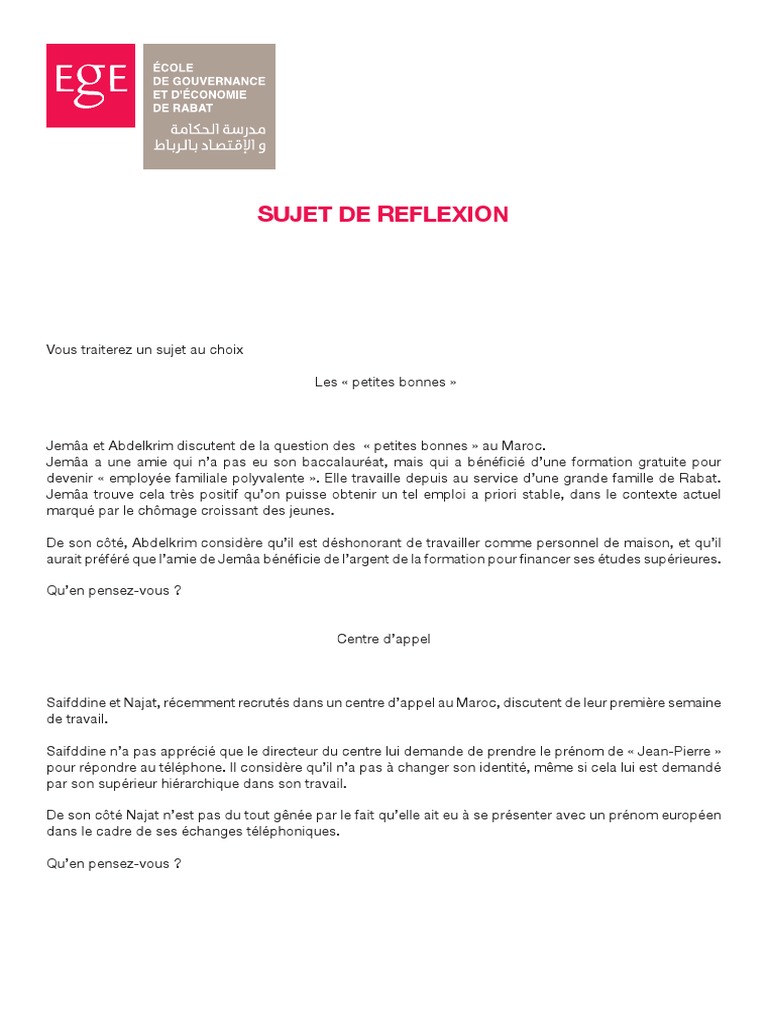 Sujet de Reflexion 1 EGE | PDF
