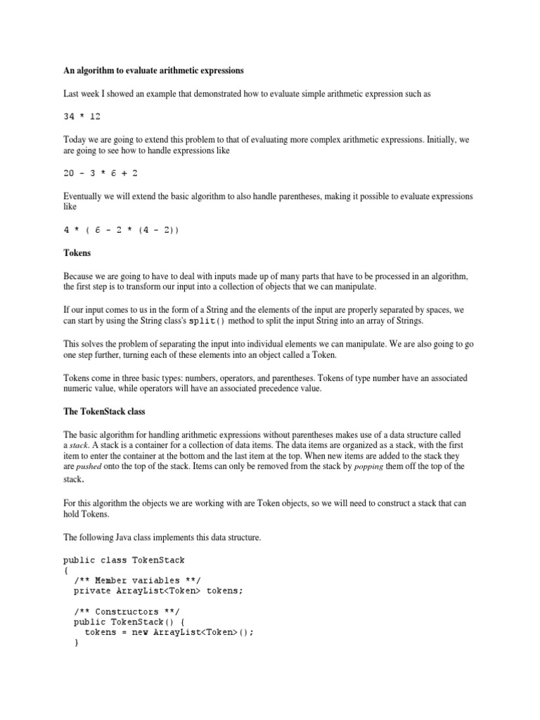 An Algorithm To Evaluate Arithmetic Expressions Pdf Algorithms String Computer Science