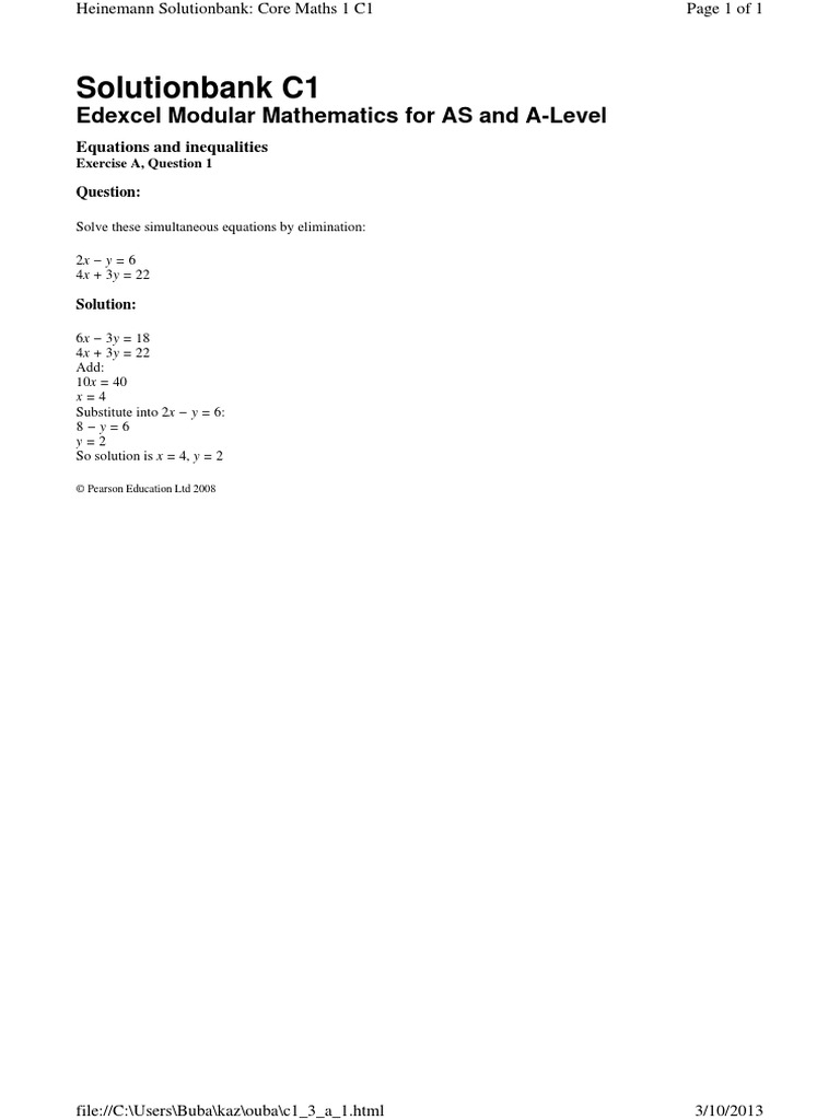 Solutionbank C1: Edexcel Modular Mathematics For AS and A-Level | PDF | Inequality (Mathematics ...