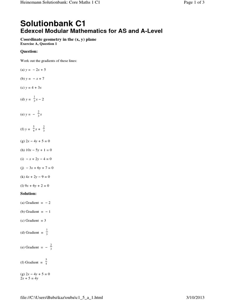 Solutionbank C1: Edexcel Modular Mathematics For AS and A-Level | Download Free PDF | Line ...
