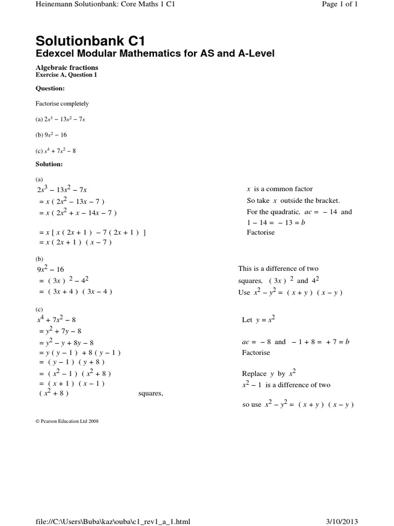 Solutionbank C1: Edexcel Modular Mathematics For AS and A-Level | PDF | Quadratic Equation ...
