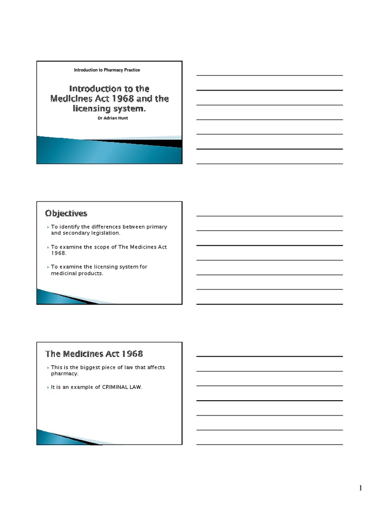 Introduction To The Medicines Act and Licensing (Adrian) 2012-13 ...