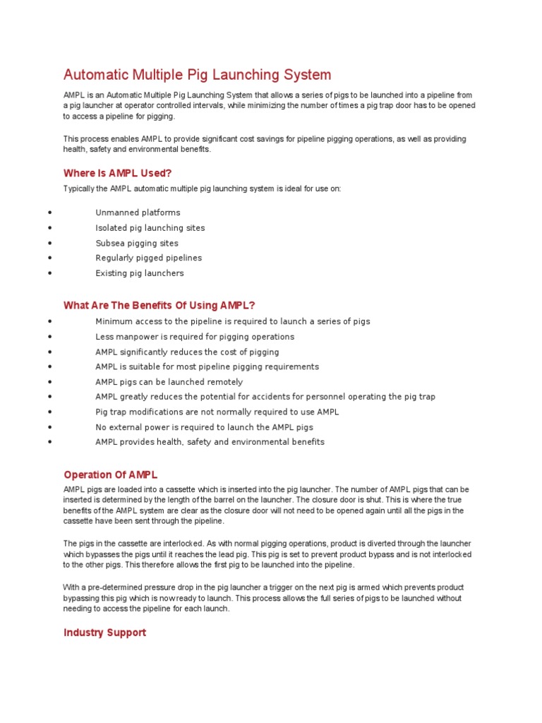 Automatic Multiple Pig Launching System | PDF | Pipeline Transport ...