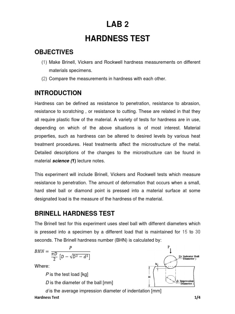Vickers Hardness Test Lab Report | PDF | Hardness | Mechanical Engineering