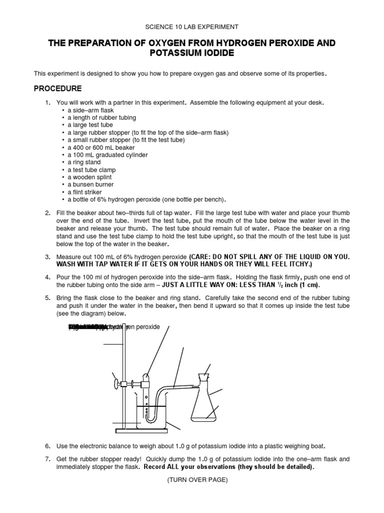 The Preparation of Oxygen From Hydrogen Peroxide and Potassium Iodide ...
