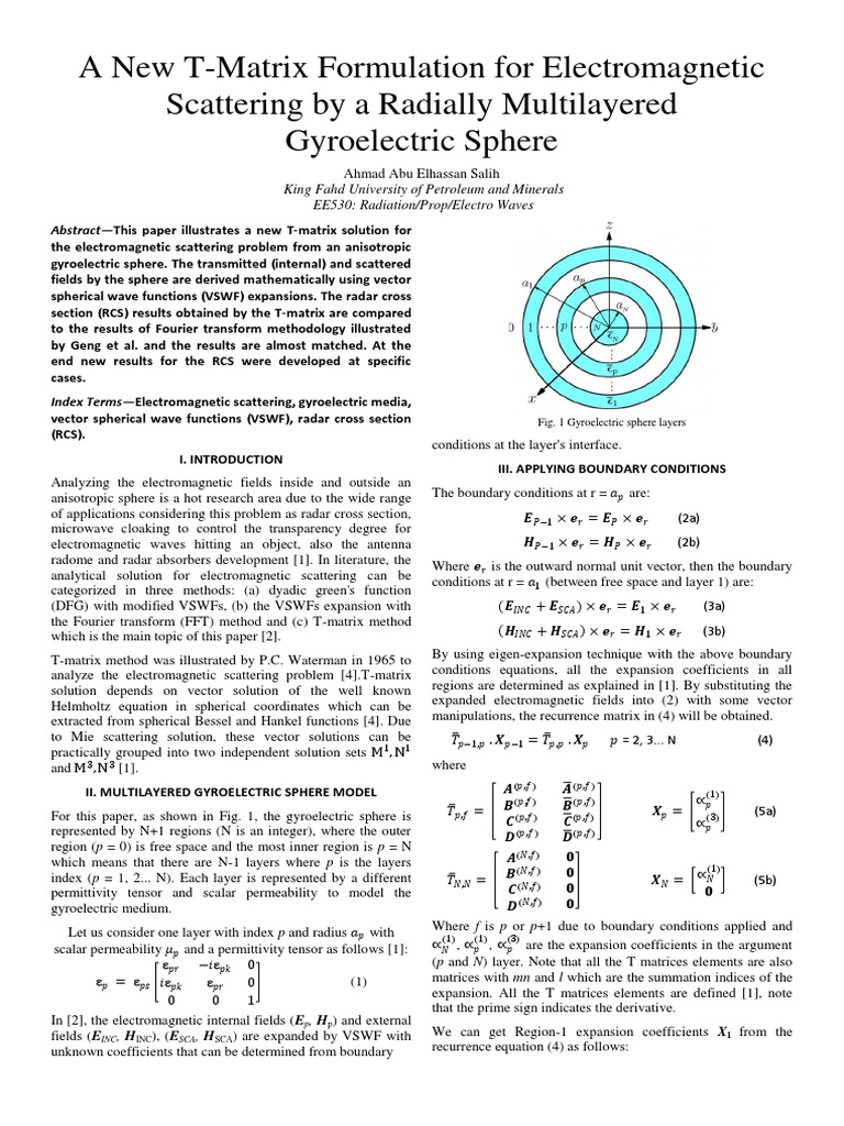 A New T-Matrix Formulation For Electromagnetic Report | PDF ...