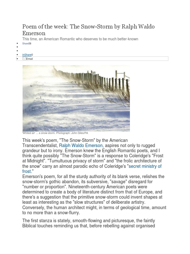 Poem of The Week: The Snow-Storm by Ralph Waldo Emerson | PDF | Ralph ...