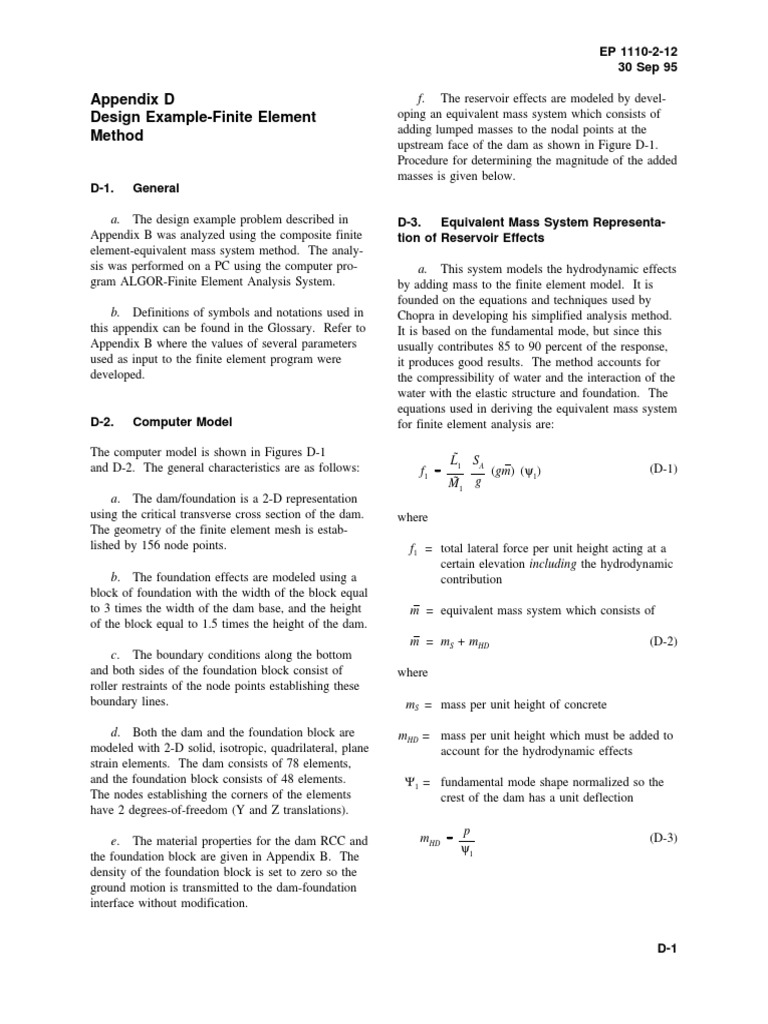 Appendix D Design Example-Finite Element Method: EP 1110-2-12 30 Sep 95 | PDF | Normal Mode ...