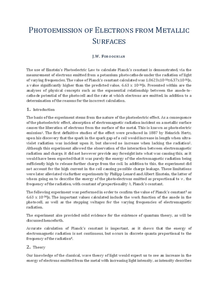 Photoemission of Electrons From Metallic Surfaces | PDF | Photoelectric ...