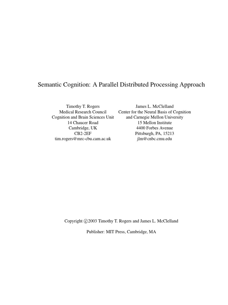 Semantic Cognition - A Parallel Distributed Processing Approach - T. T. Rogers and J. L ...