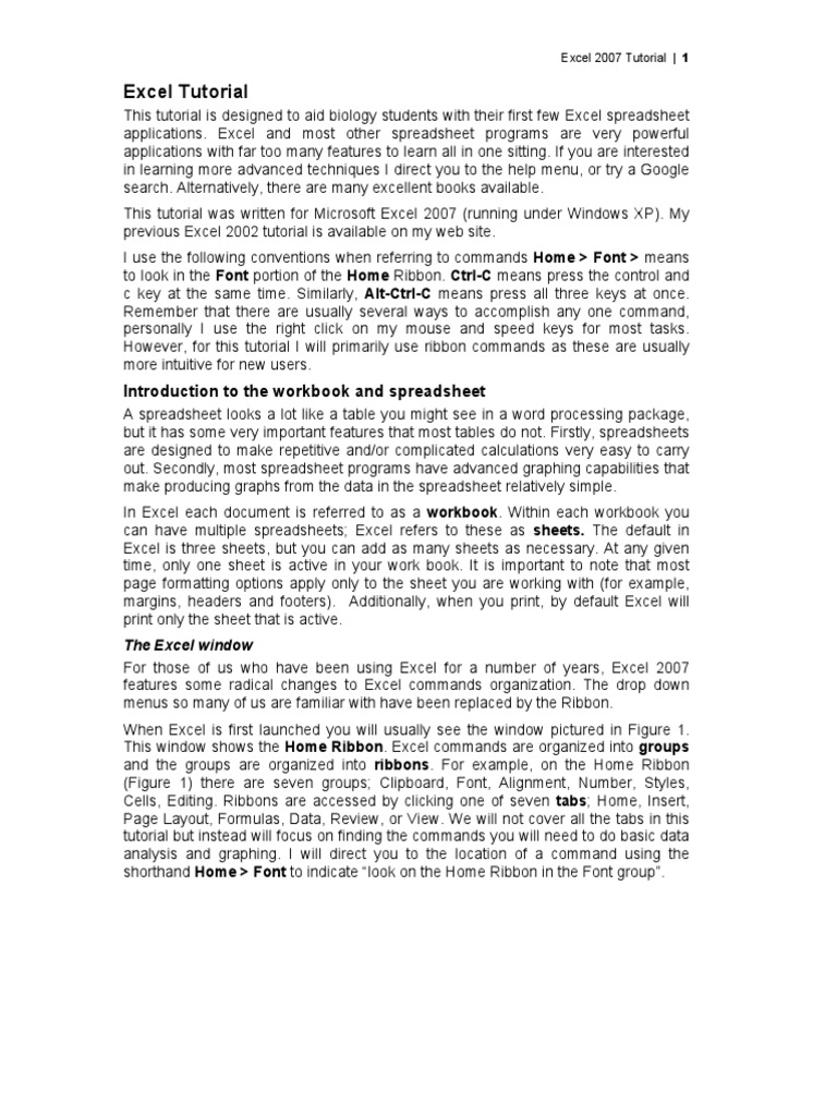 Excel 2007 Tutorial | PDF | Microsoft Excel | Spreadsheet