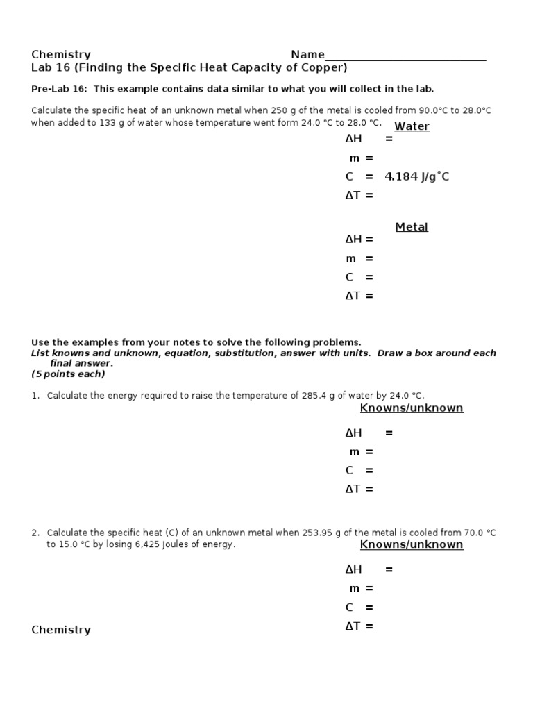 Lab 16 (Specific Heat of Copper) | PDF | Heat Capacity | Copper