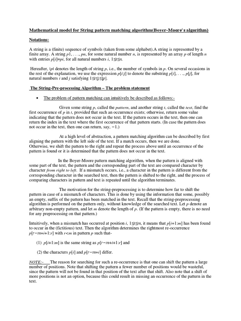 Mathematical Model For String Pattern Matching Algorithm (Boyer-Moore's ... Mathematical Model For String Pattern Matching Algorithm (Boyer-Moore's ...