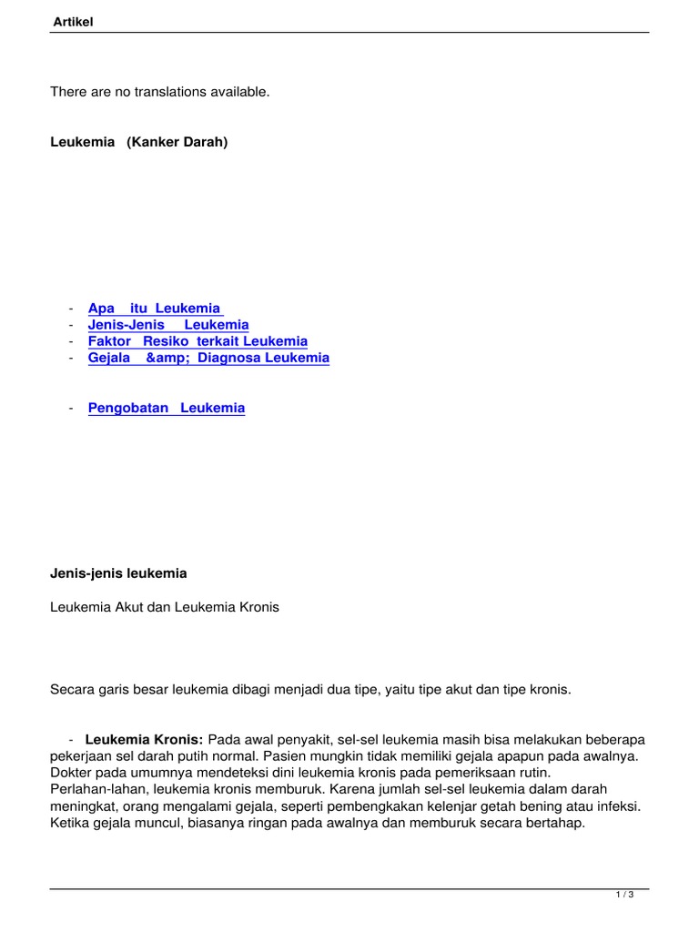 Jenis-Jenis Leukemia dan Penjelasannya | PDF