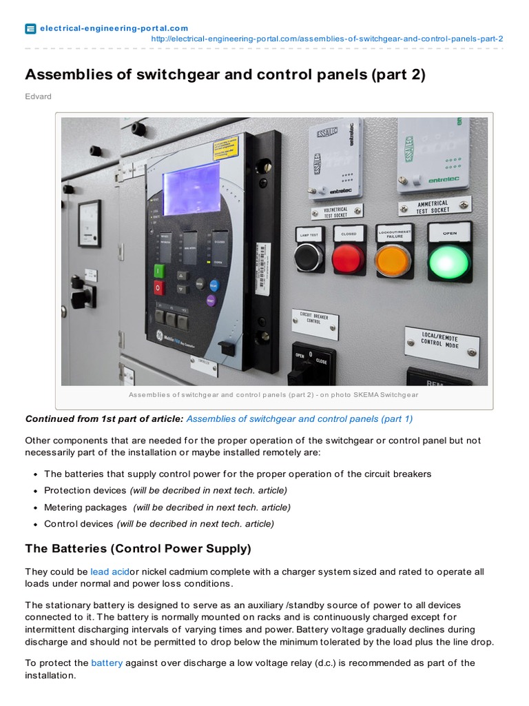 Eep-Assemblies of Switchgear and Control Panels Part 2 | PDF | Battery ...