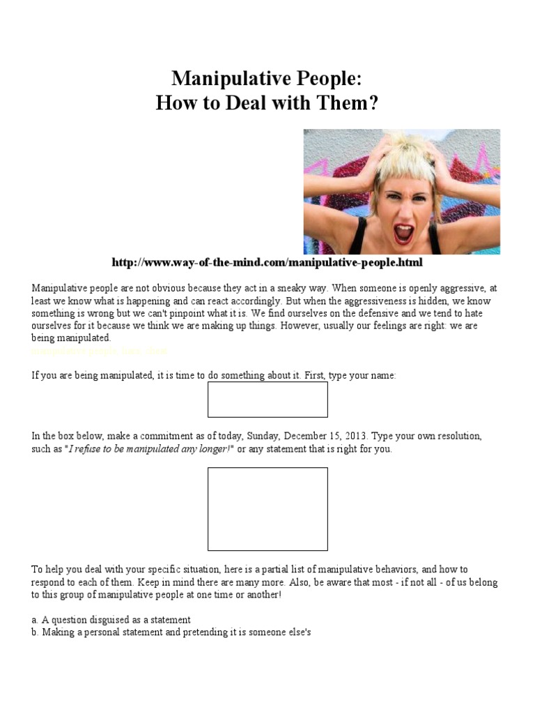 Manipulative People: How To Deal With Them? | PDF | Lie | Psychological ...