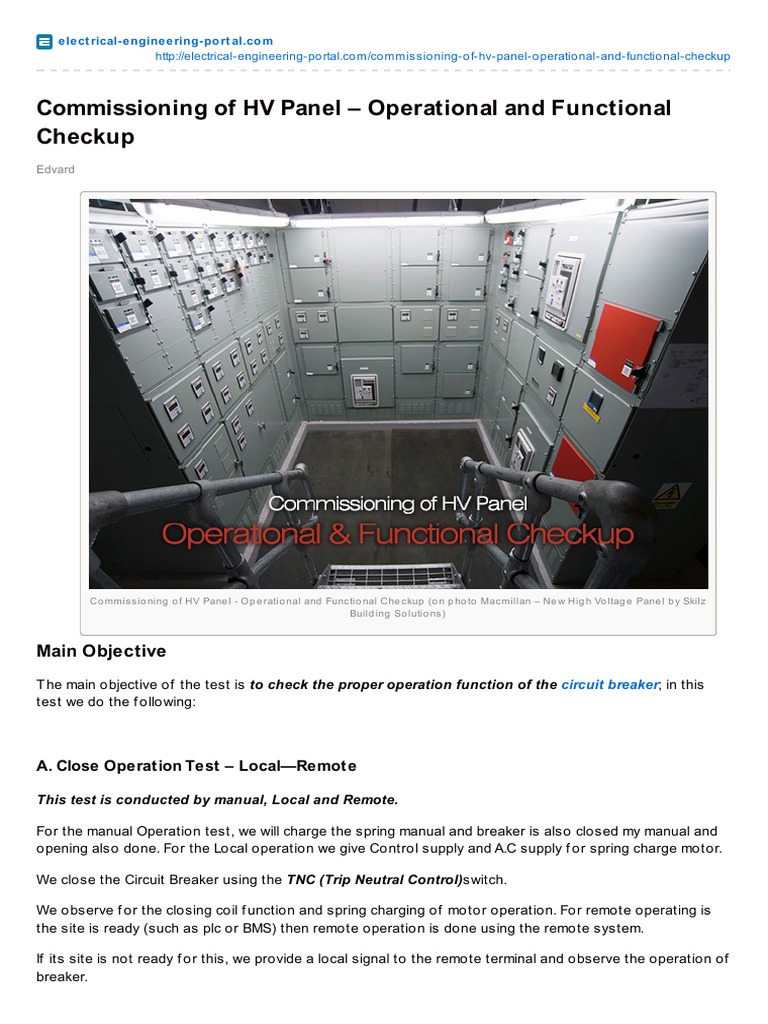 Eep-Commissioning of HV Panel Operational and Functional Checkup ...