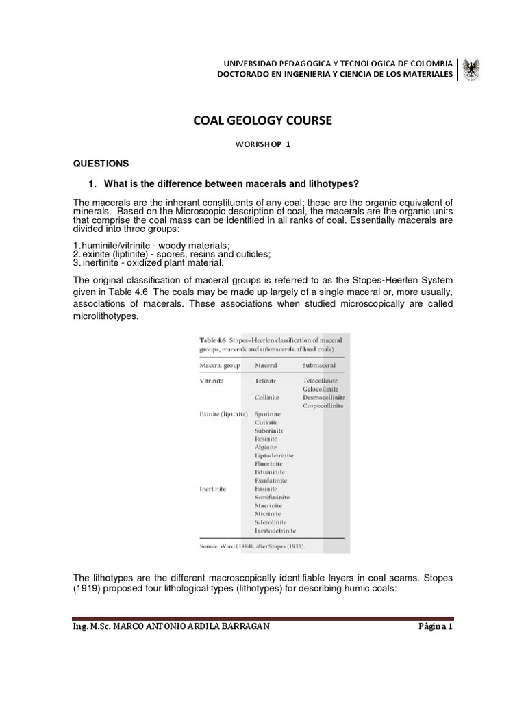 Coal Geology Course: Doctorado en Ingenieria Y Ciencia de Los ...