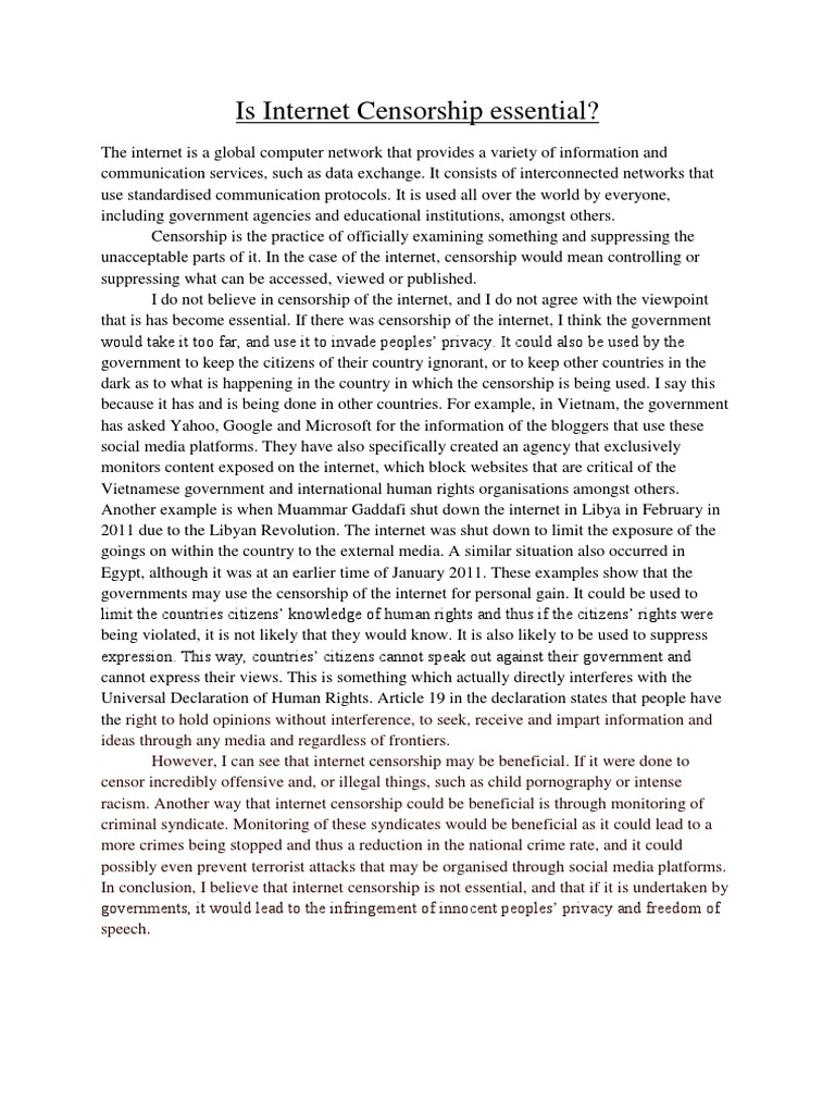 Is Internet Censorship Essential | PDF | Freedom Of Speech | Censorship