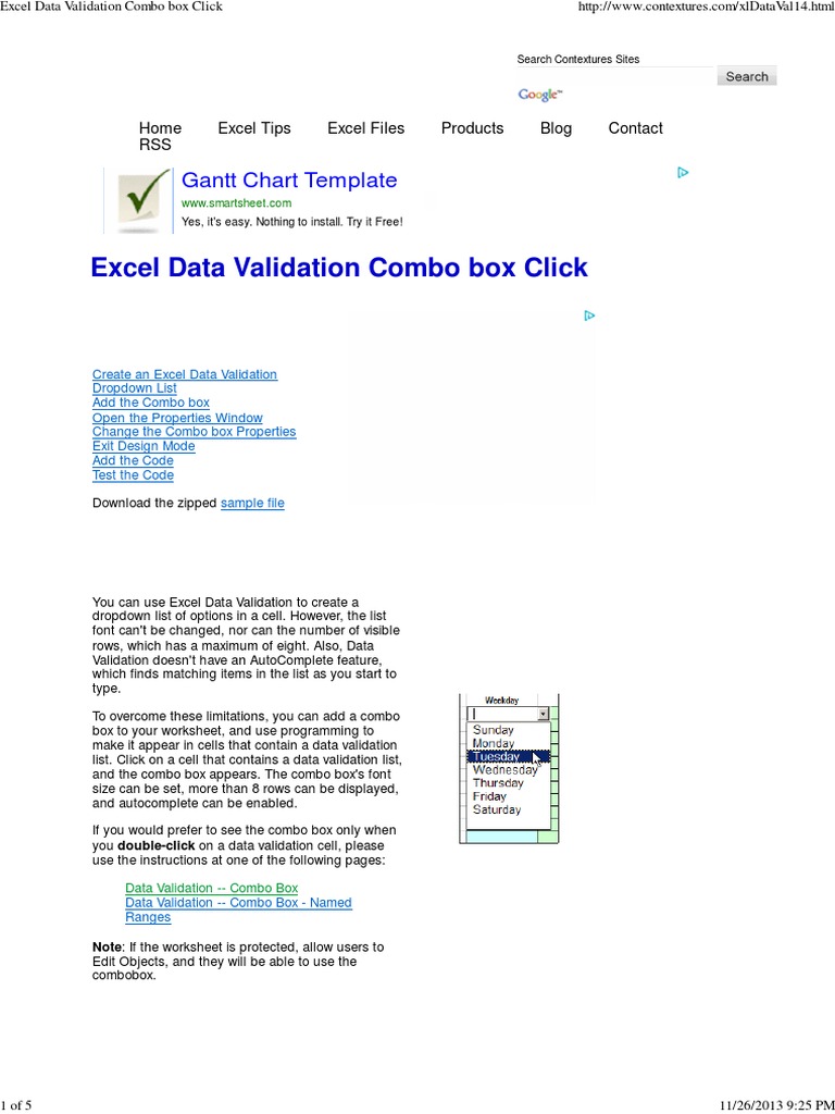 Data Validation Combo Box Excel