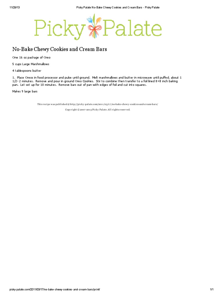 Picky Palate No-Bake Chewy Cookies and Cream Bars - Picky Palate | PDF ...