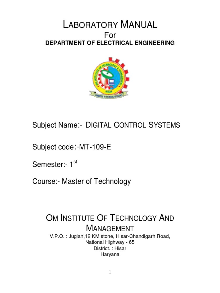 Digital Control Systems Lab Manual | PDF | Control Theory | Capacitor