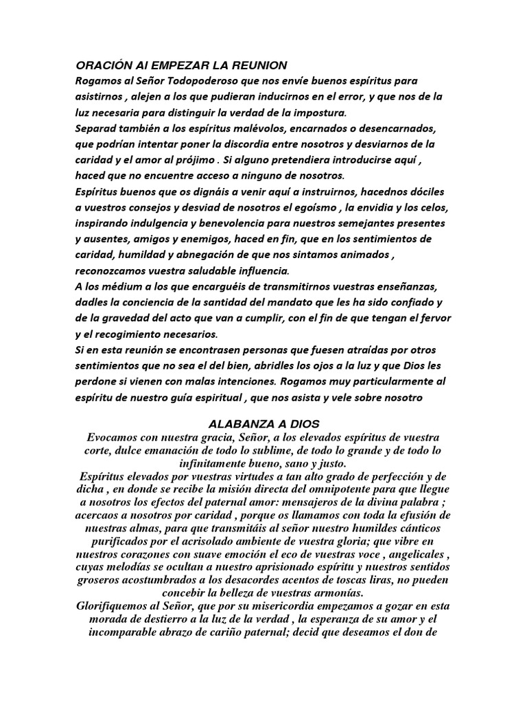ORACIÓN Al EMPEZAR LA REUNION | PDF | Espíritu | Oración