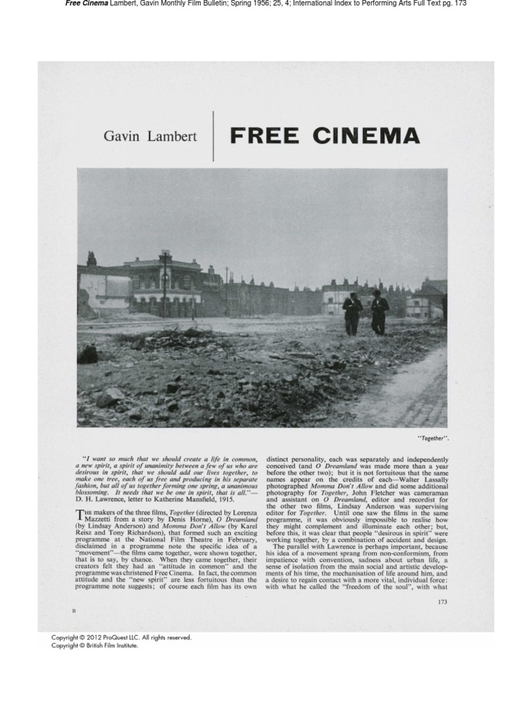 Gavin Lambert: Free Cinema | PDF | Art | Classics