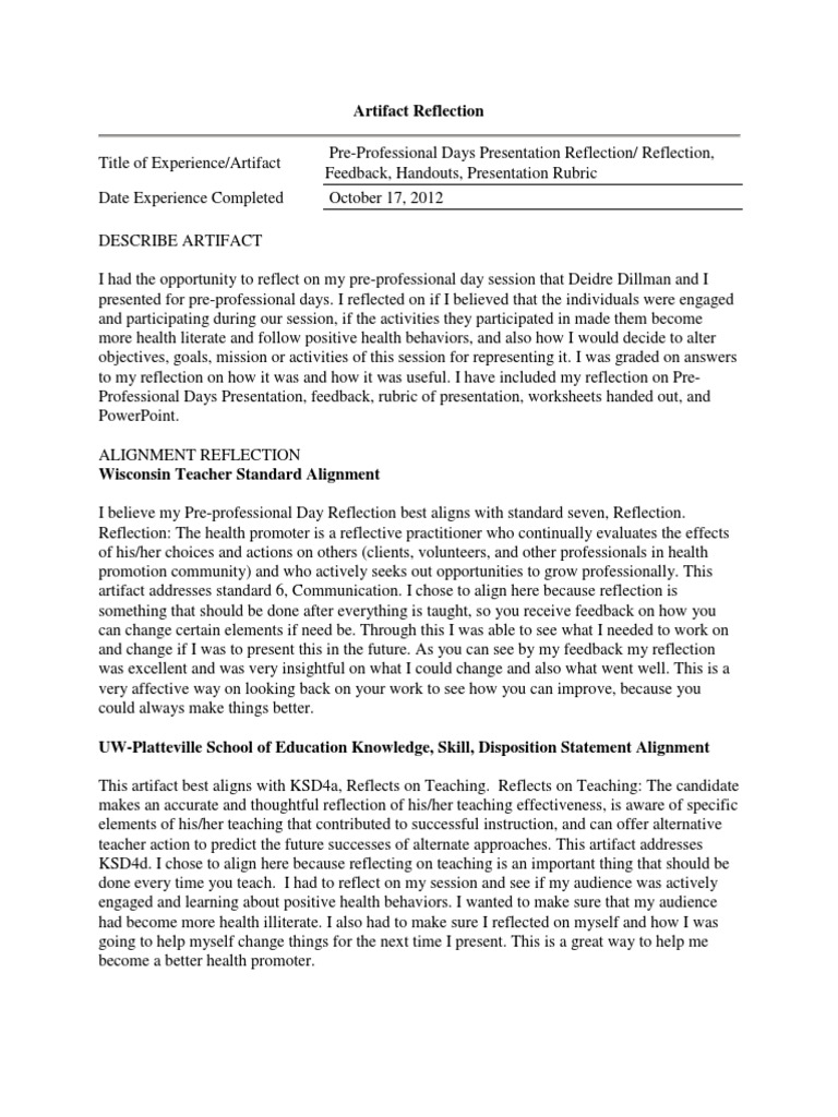 Artifact Reflection-Reflection | PDF | Rubric (Academic) | Literacy