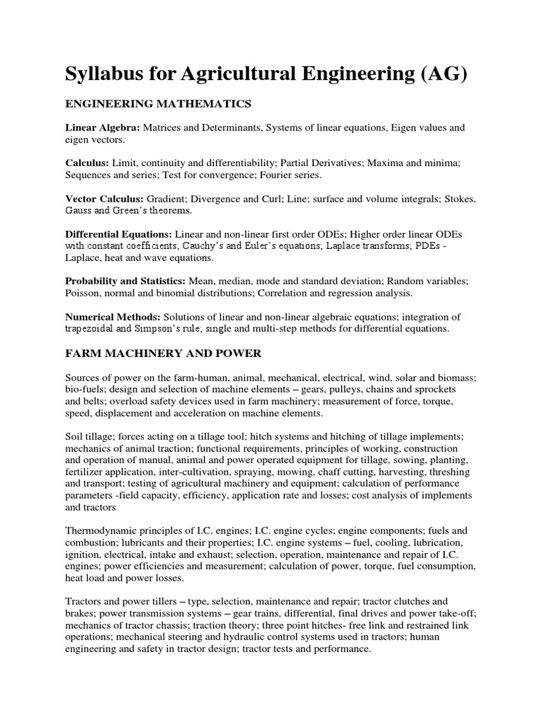Syllabus For Agricultural EngineeringS | PDF | Irrigation | Heat Transfer