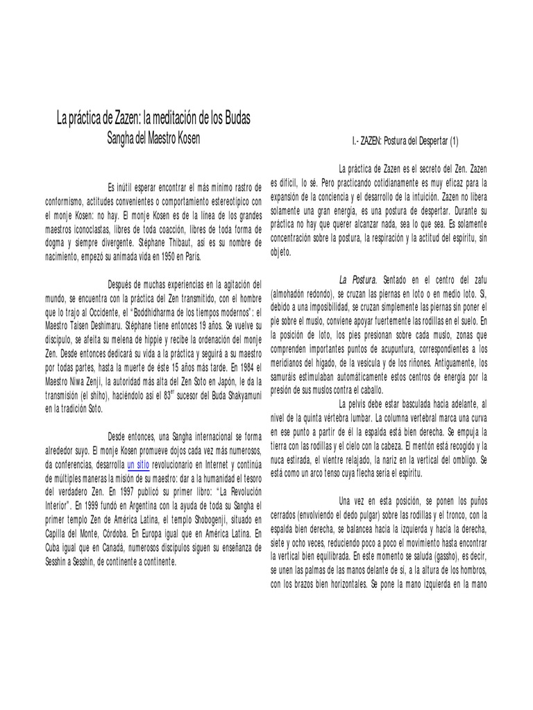 Postura y práctica de Zazen Zen | PDF | zen | Aikido