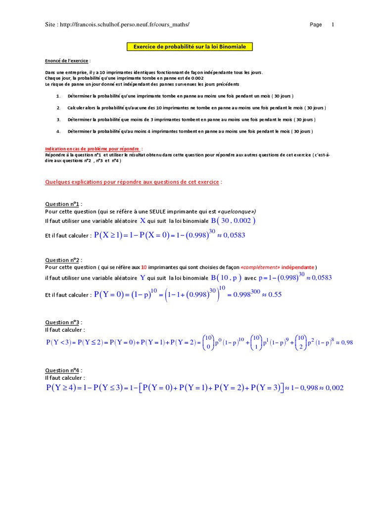EXERCICE Proba Loi Binomiale SOLUTION | PDF