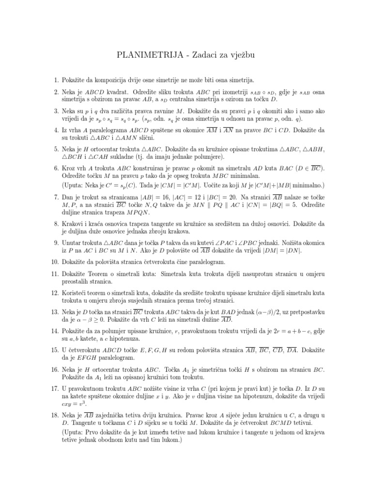 Planimetrija Zadaci | PDF