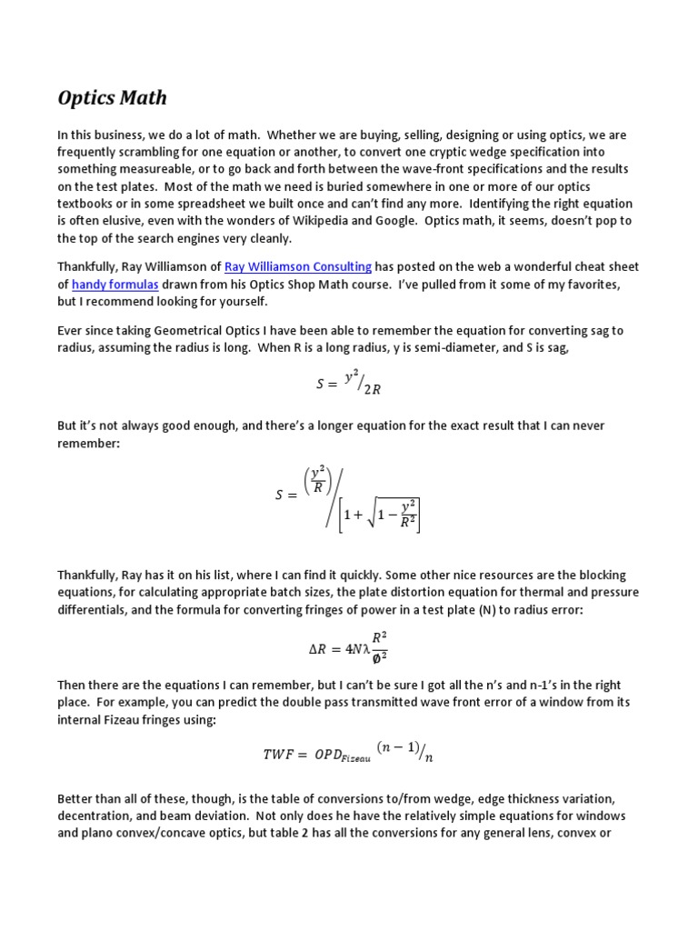 Optics Math | PDF | Optics | Lens (Optics)