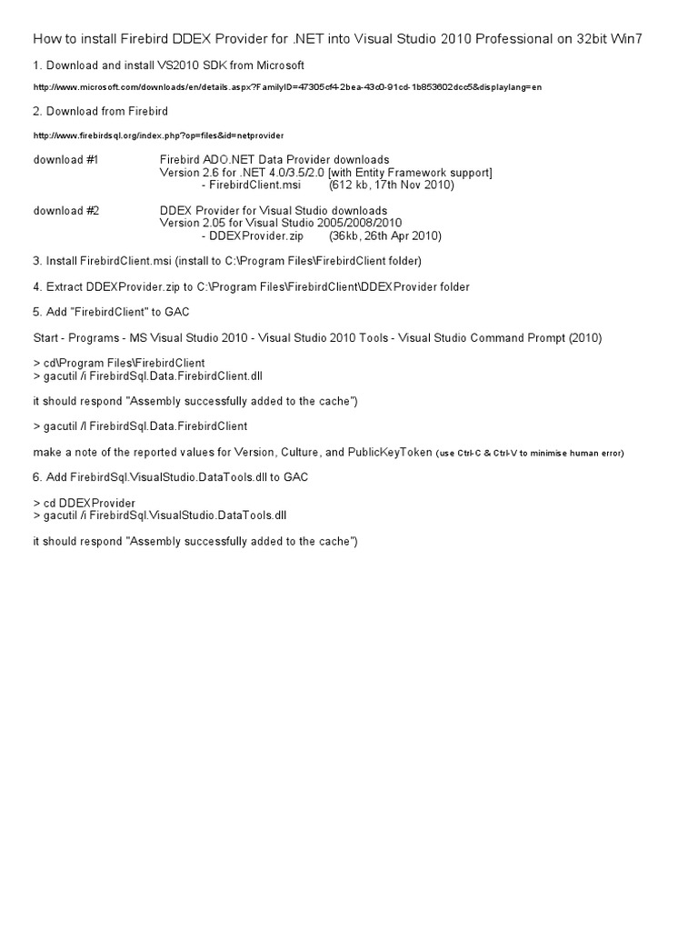 How To Install Firebird DDEX Provider For .NET Into Visual Studio 2010 Professional | PDF ...