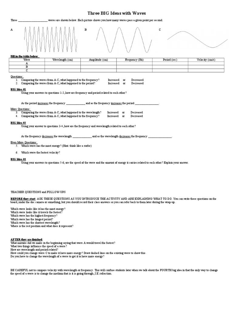 Three BIG Ideas With Waves: Fill in The Table Below | PDF | Wavelength ...