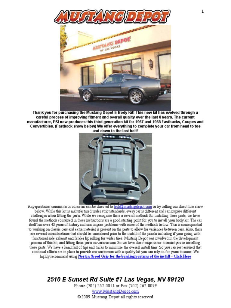Mustang Eleanor Body Kit Install Guide | PDF | Trunk (Car) | Rivet