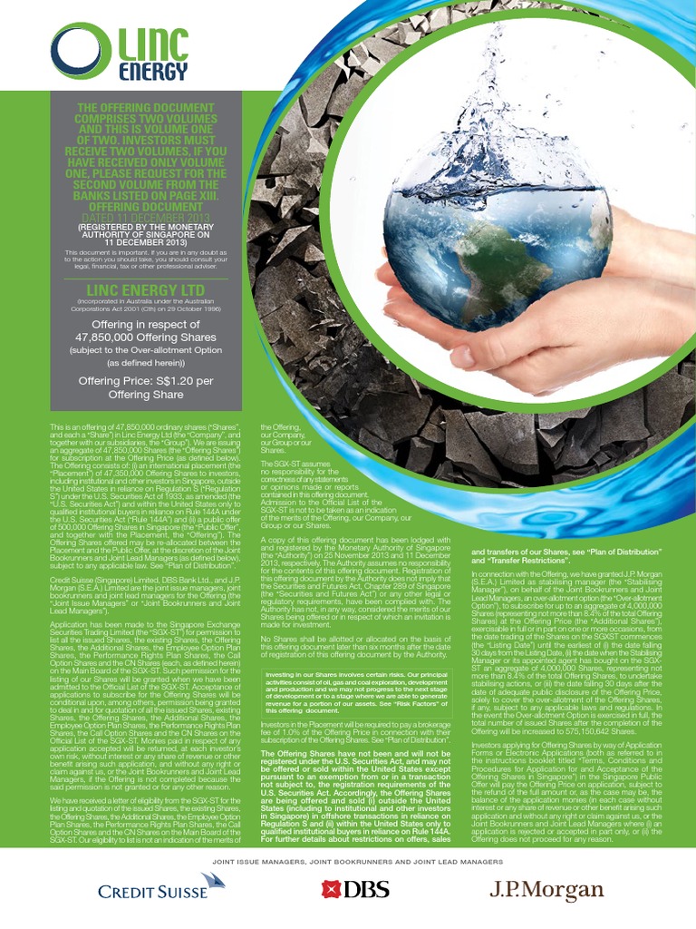 Linc Energy Prospectus Volume 1 | PDF | Gas To Liquids | Securities Act ...