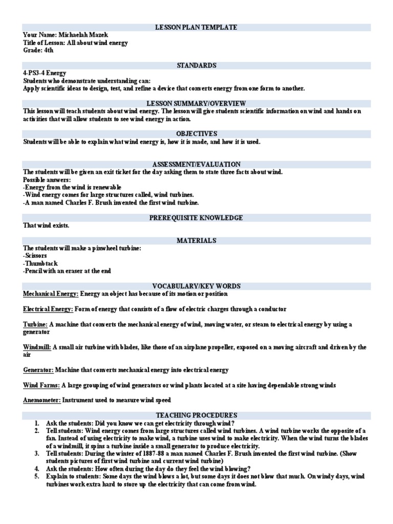 All About Wind Lesson Plan | PDF | Wind Power | Wind Turbine