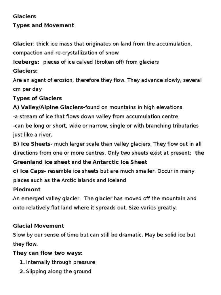 Glaciers Note... CGC1D | PDF | Glacier | Water Ice