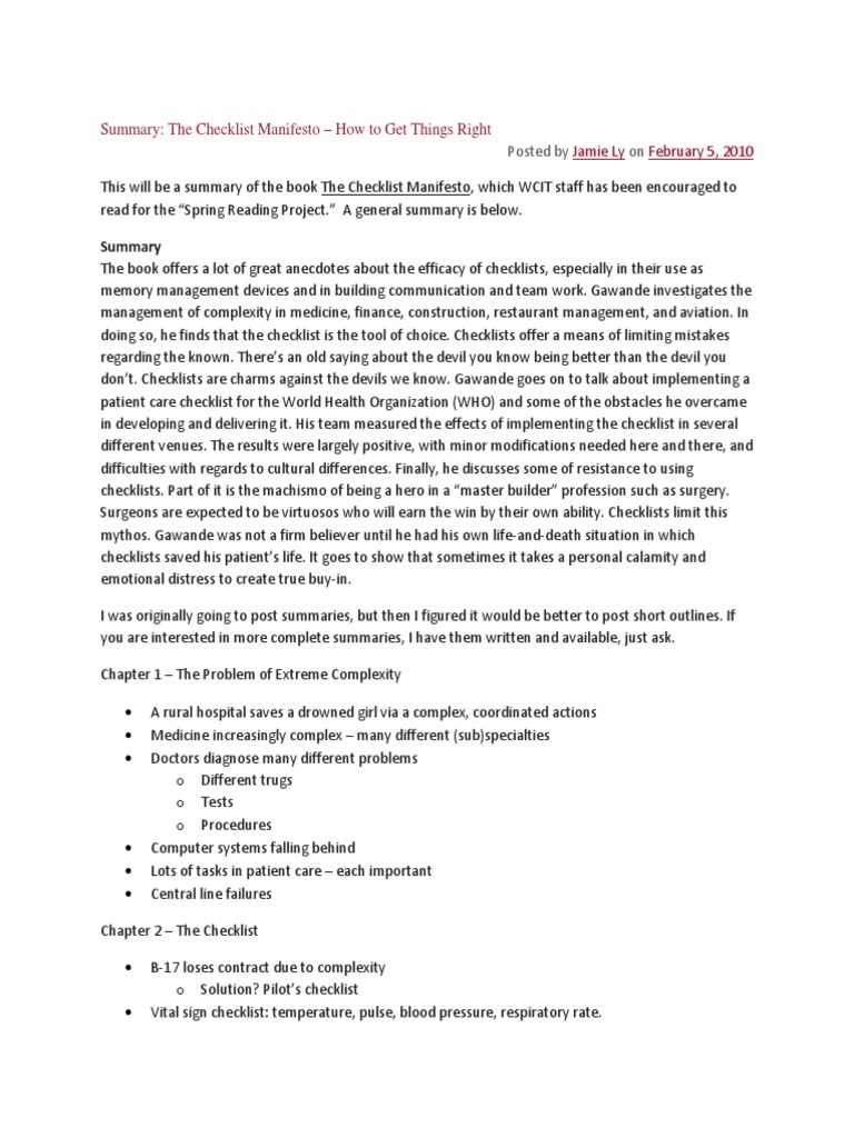 Checklist Manifest | PDF | Surgery | Physician