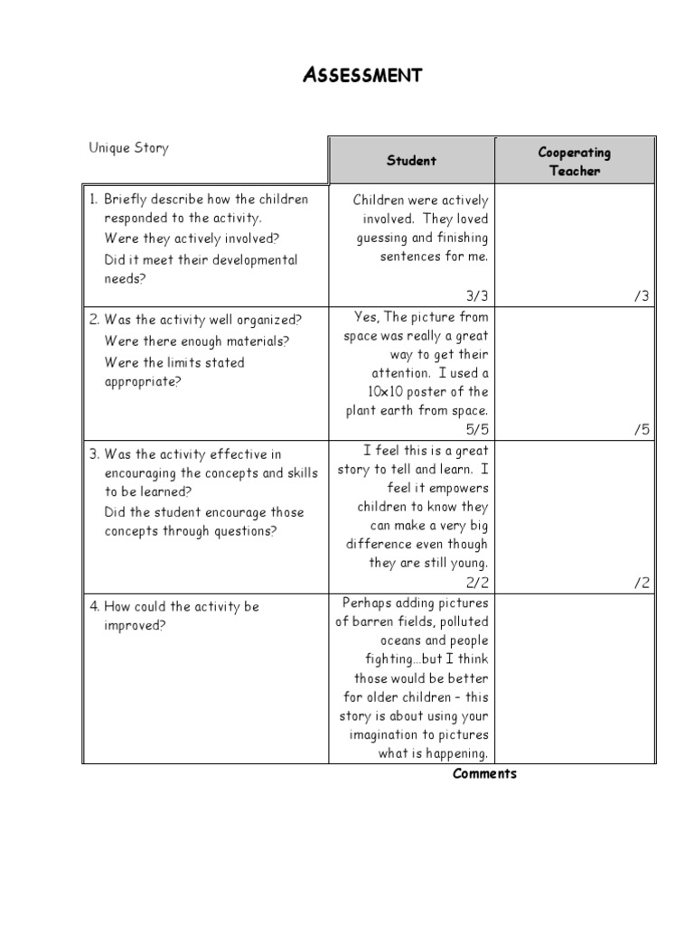 Assessment - Unique Story | PDF