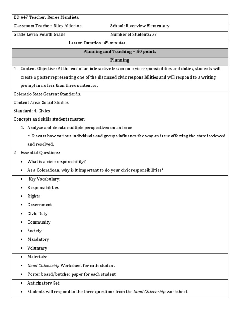 Civic Responsibilities for Fourth Graders | PDF | Civics | Citizenship