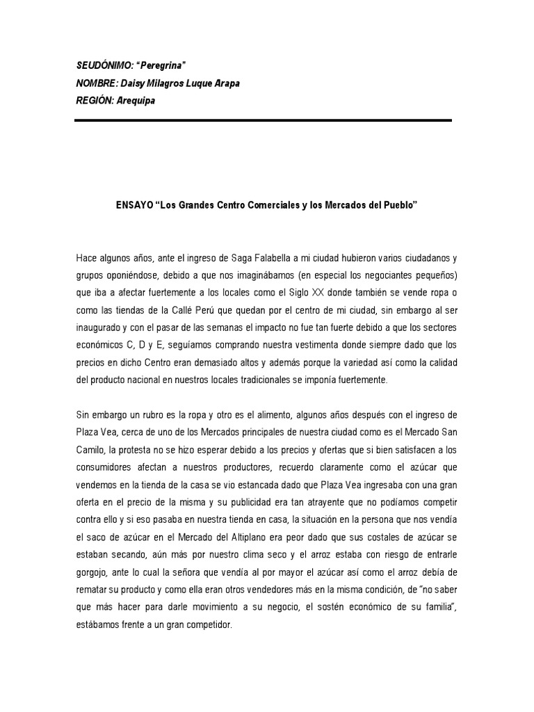 Ensayo Milagros Luque | PDF | Mercado (economía) | Perú