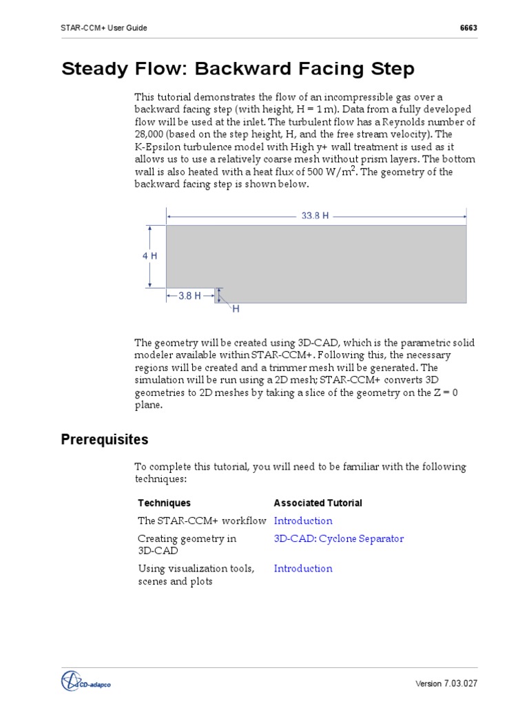 STAR-CCM+ Backward Facing Step Tutorial | PDF | Turbulence | Fluid Dynamics