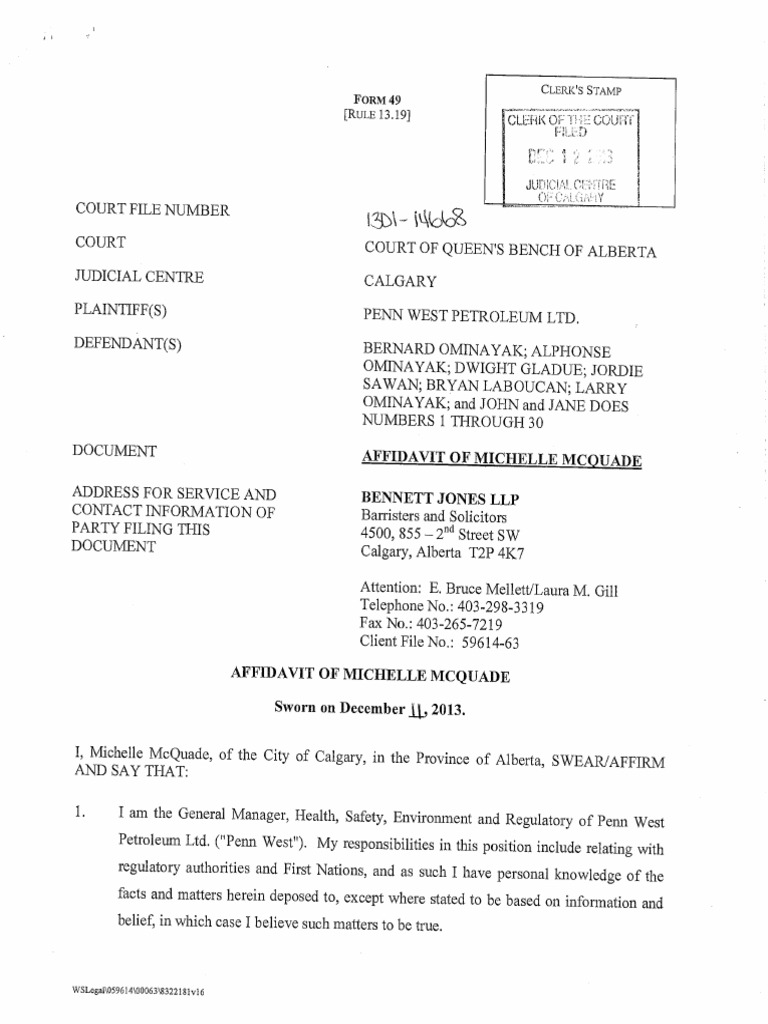 Affidavit of Michelle McQuade, Action No. 1301-14668, Filed Dec 12 ...