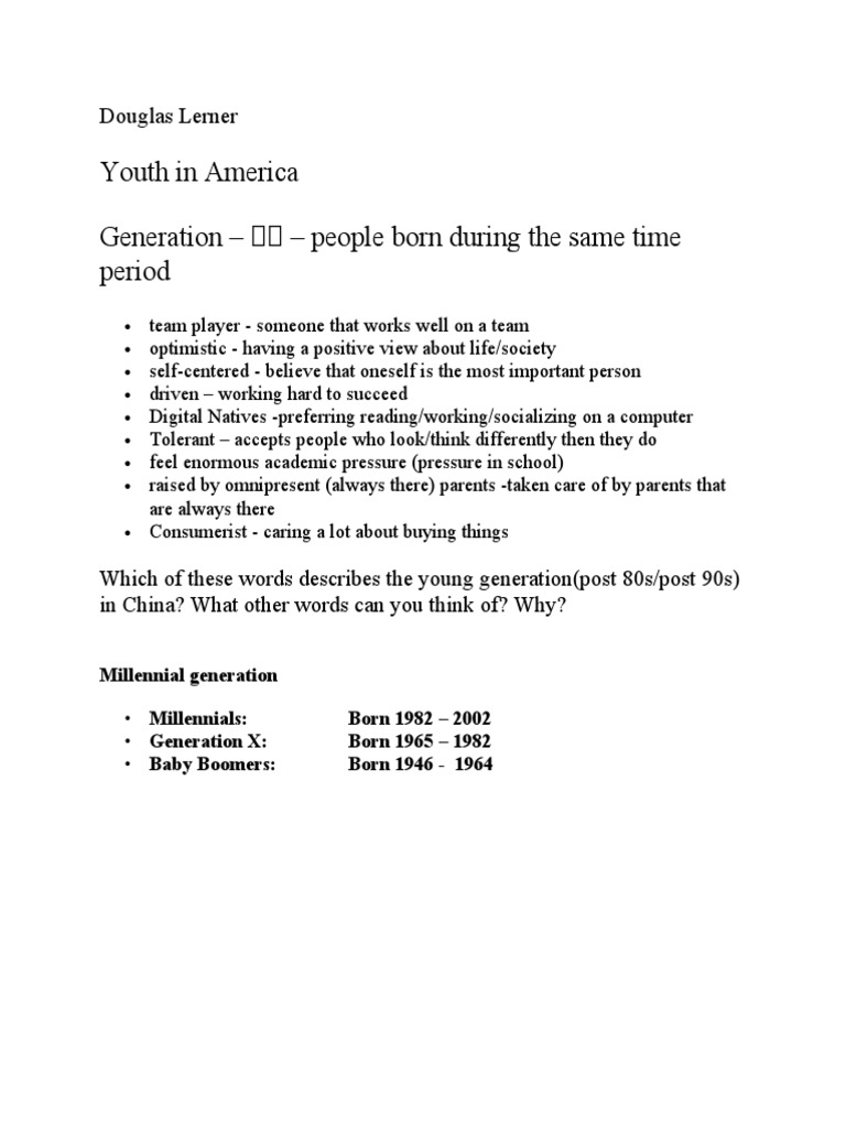 Youth in America Generation - 世世 - people born during the same time period | PDF | Millennials ...