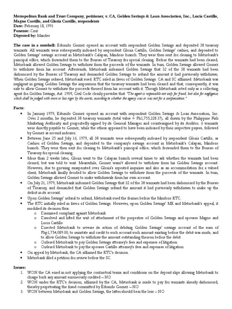 Metrobank v. CA | PDF | Cheque | Deposit Account