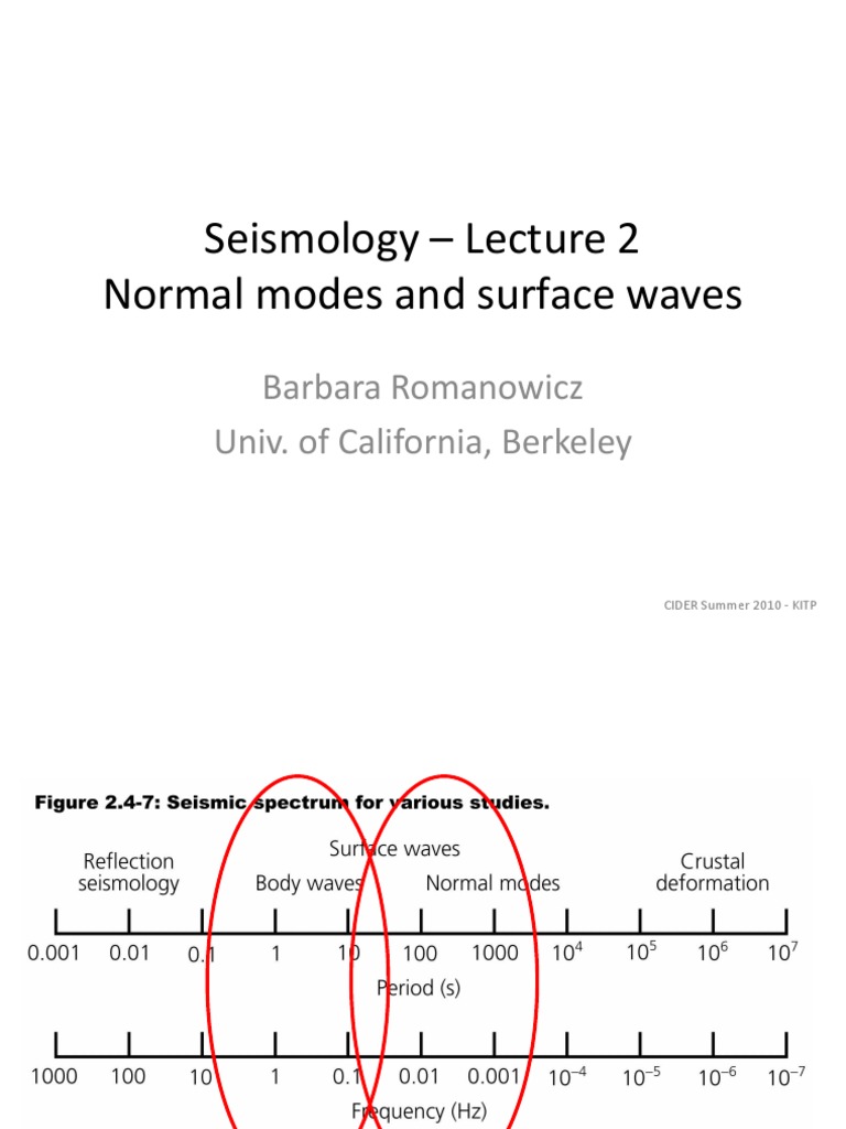 Seismology - Lecture 2 Normal Modes and Surface Waves: Barbara ...